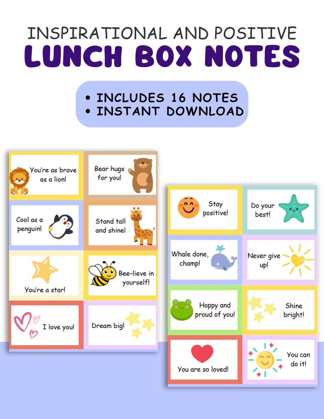 Printable Lunch Box Notes for Kids: Encouraging Messages (PDF Download ...