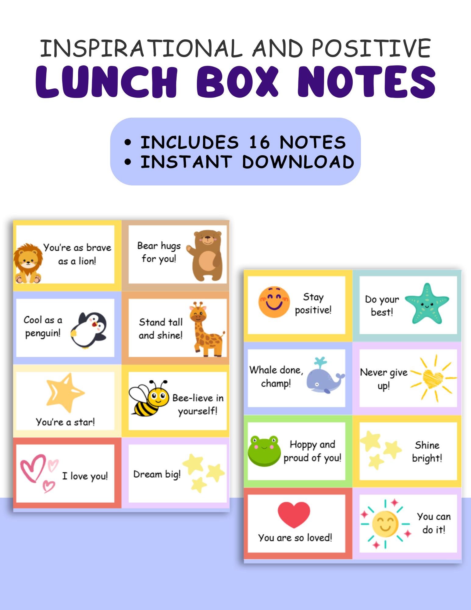 Printable Lunch Box Notes for Kids: Encouraging Messages (PDF Download ...
