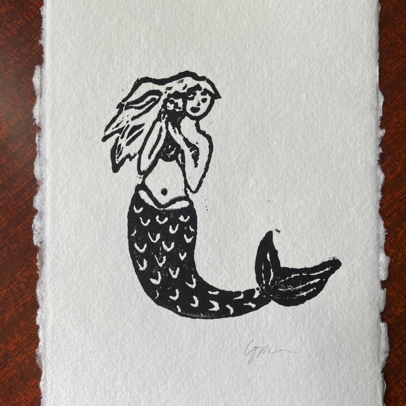 Mermaid Linocut - Etsy