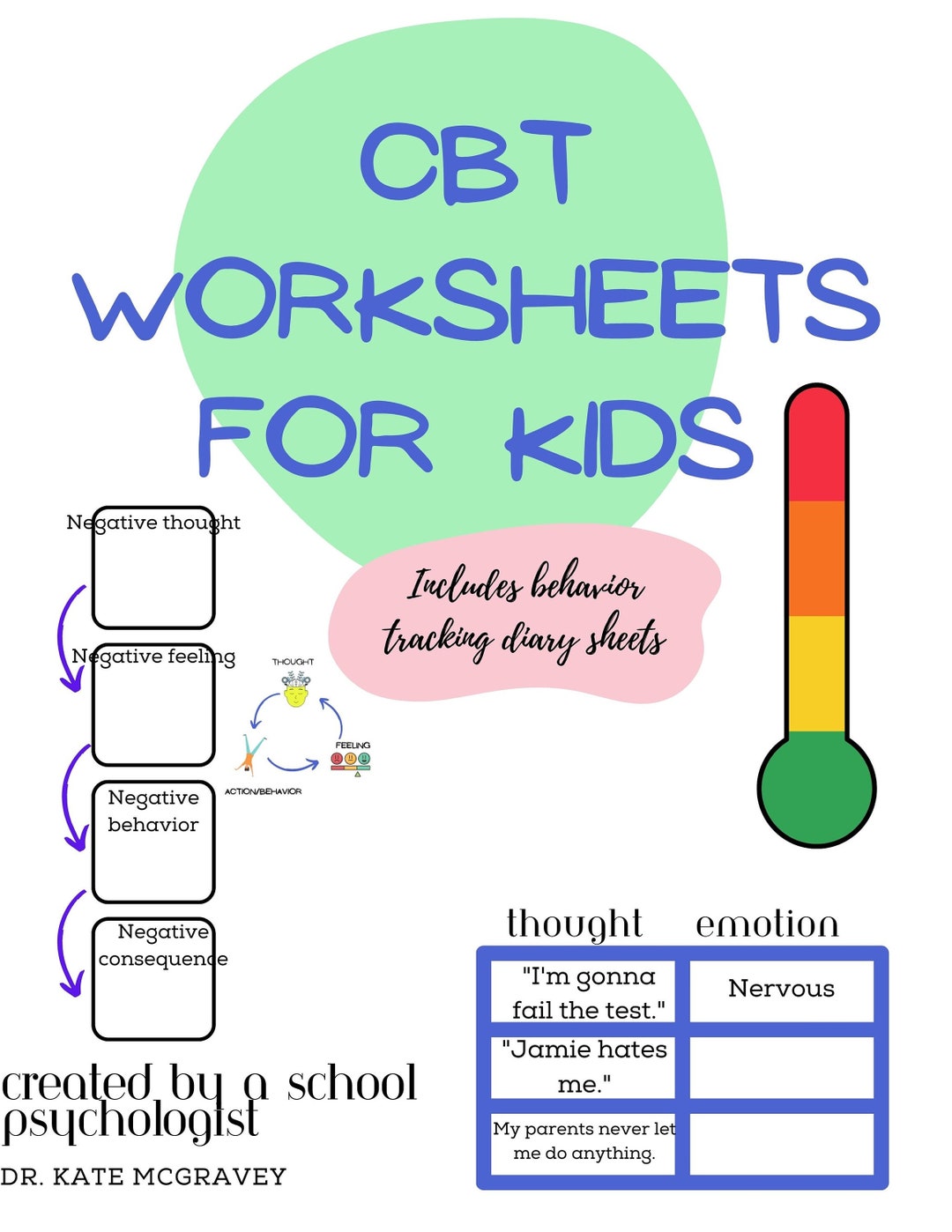 CBT Worksheets for Kids Ages 8-14 Mood Tracker - Etsy