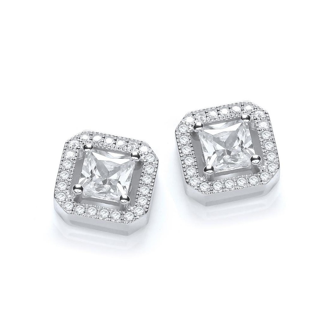 Hexyo Platinum on 925 Silver Stud Earrings White Sapphire Diamond CZ ...