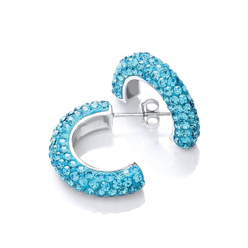 Hexyo Platinum on 925 Sterling Silver Hoop Earrings Blue Diamond CZ ...