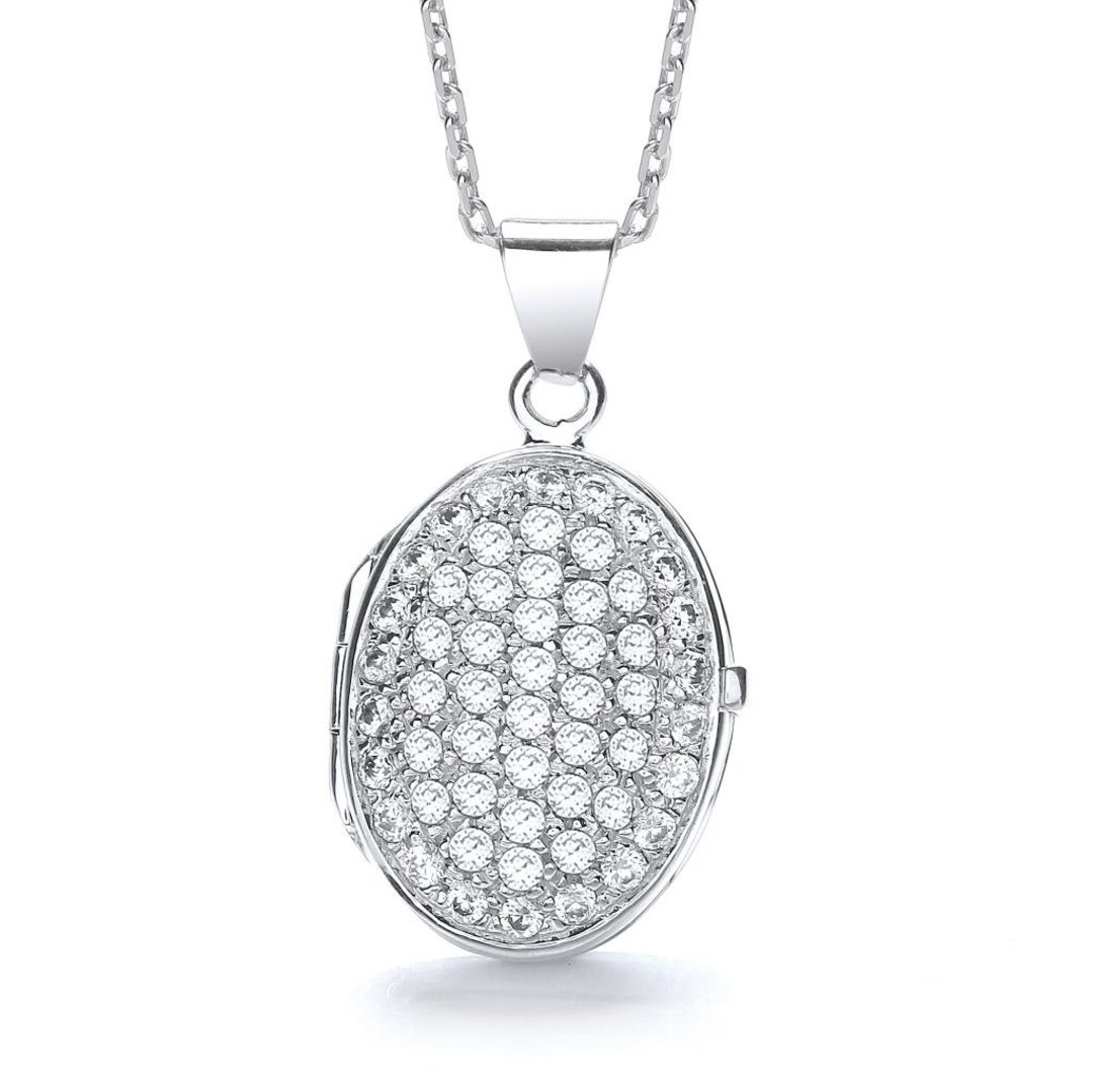 HEXYO Oval Picture Photo Locket Necklace 1.00 Ct D/VVS1 Diamond Cluster ...