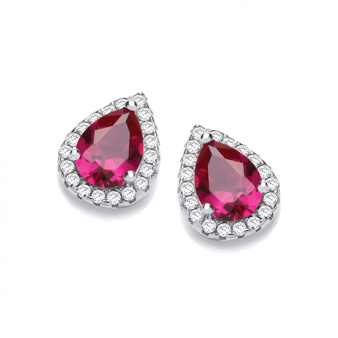 JJAZ Platinum on 925 Sterling Silver Stud Earrings Ruby Red Diamond CZ ...