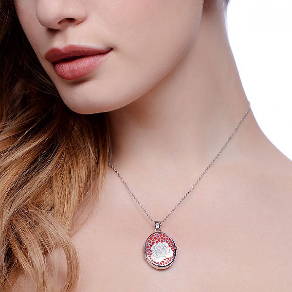HEXYO Silver Oval Picture Locket Necklace Pendant 925 With - Etsy