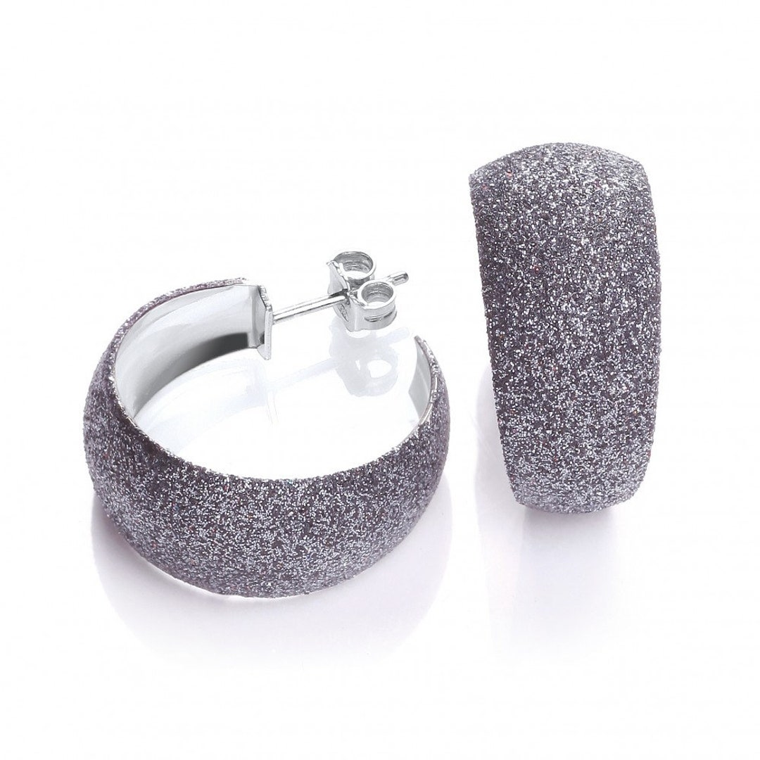 Hexyo Platinum on 925 Sterling Black Moondust Hoop Earrings CZ - Etsy