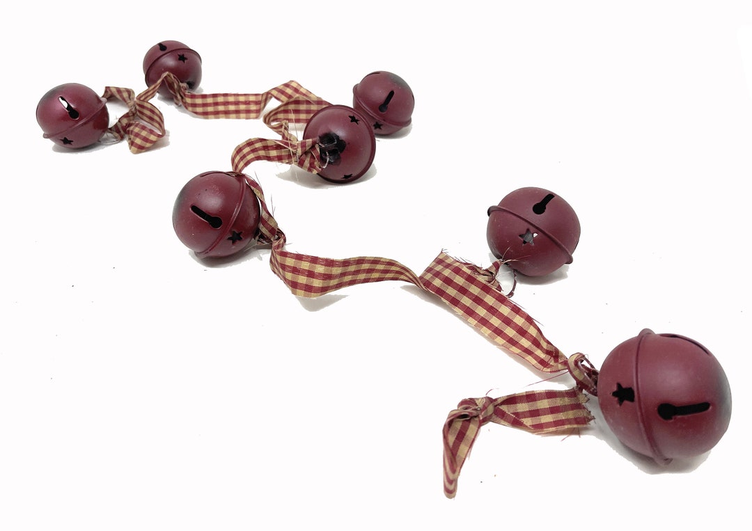 4 FT Primitive Jingle Bell Garland, Rustic Christmas Garland, Burgundy ...