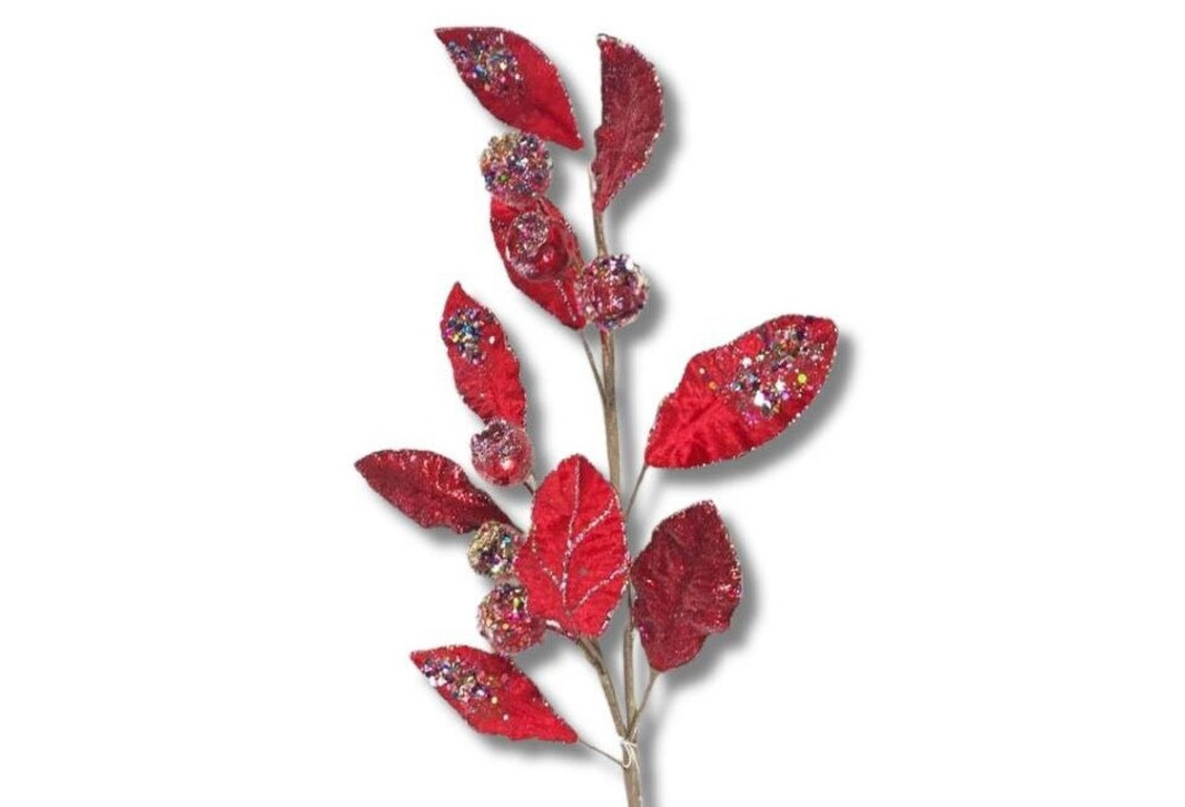 30" Christmas Stems, Christmas Magnolia Leaf on Stem With Pomegranate ...