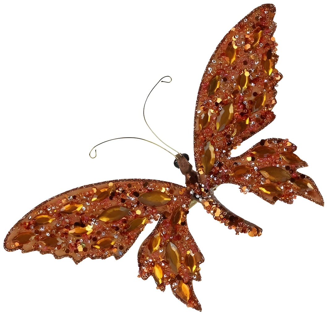 Sequin Beaded Copper Butterfly With Clip, Christmas Butterfly Ornament ...