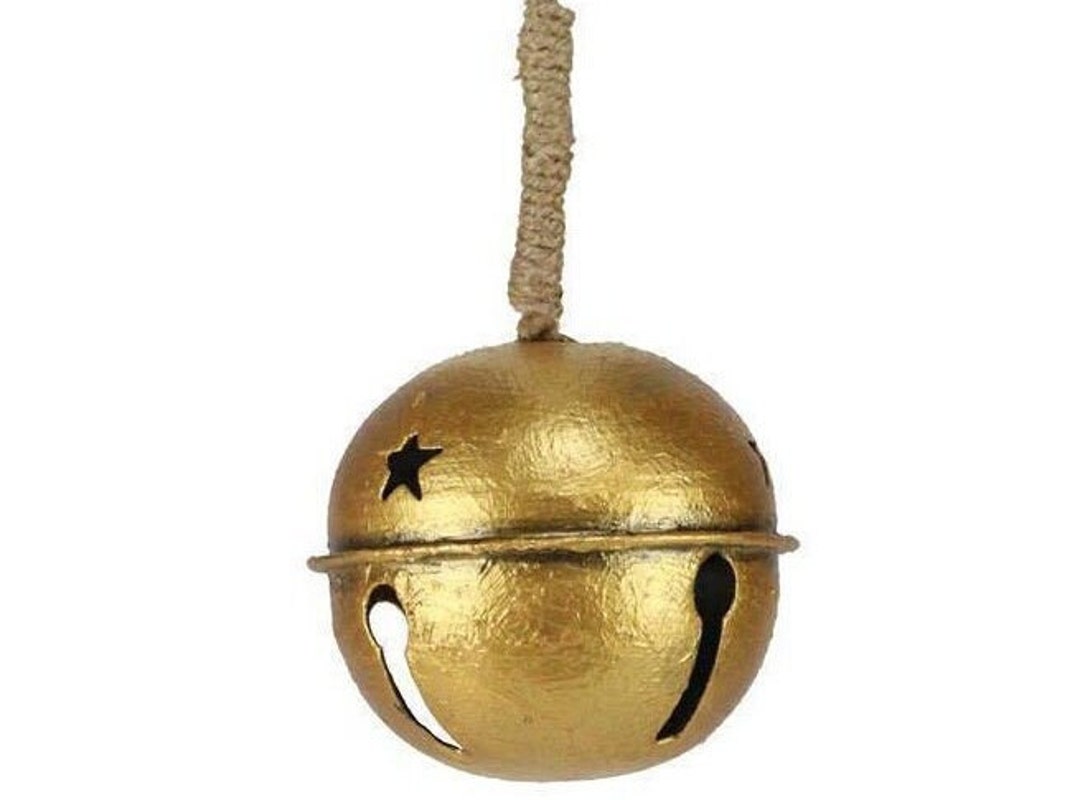 3.5" or 4.75" Antique Shiny Gold Rustic Metal Jingle Bell Star Cutouts ...