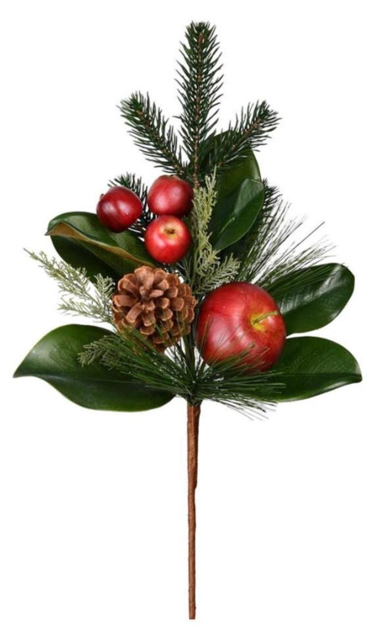 Magnolia Christmas Stems With Apples, Faux Holiday Winter Greenery - 19 ...