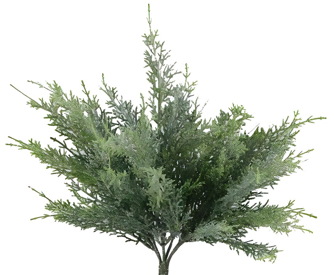 14 Artificial Juniper Bush Spray on Stem With Silver Accents, Christmas ...