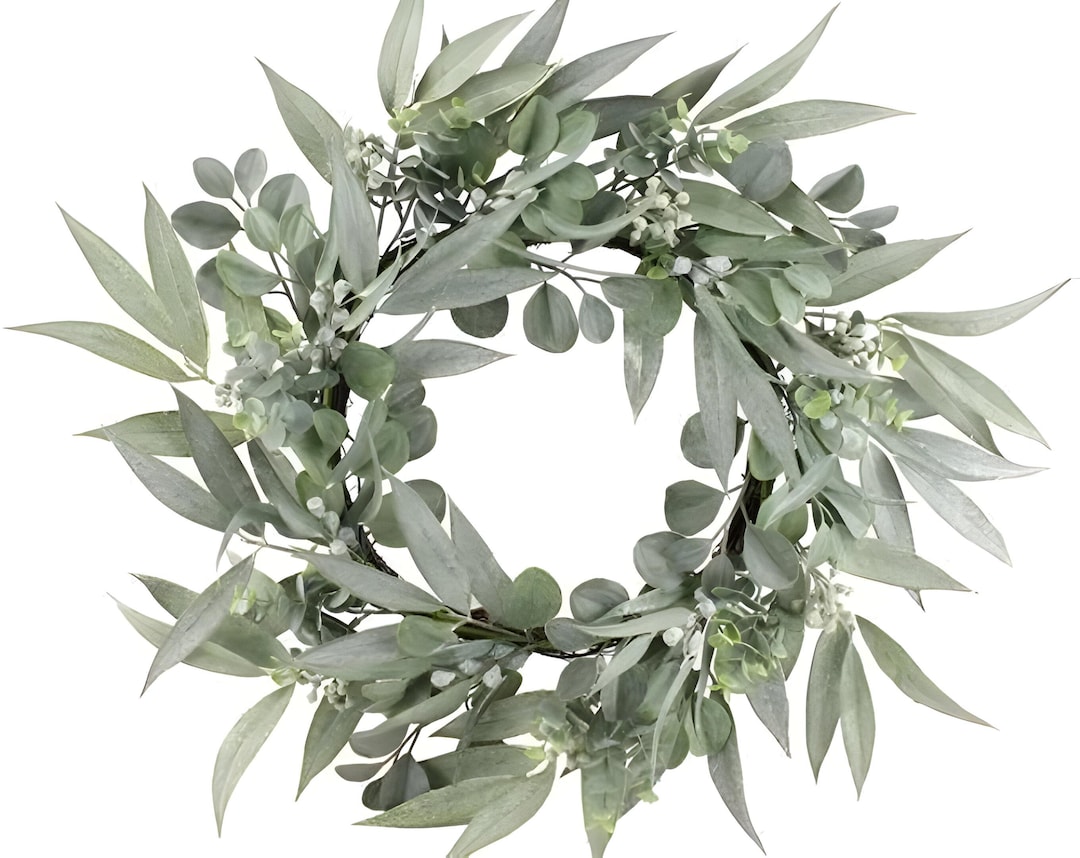 Farmhouse Wreath With Mixed Eucalyptus Greenery for Front Door - 2 ...