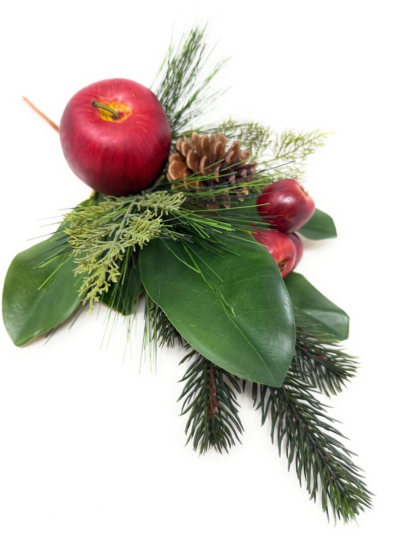Magnolia Christmas Stems With Apples, Faux Holiday Winter Greenery - 19 ...