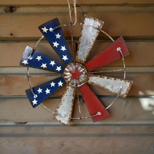 7.5" Rustic Patriotic Windmill, Hanging Windmill, Patriotic Decor, 4th ...