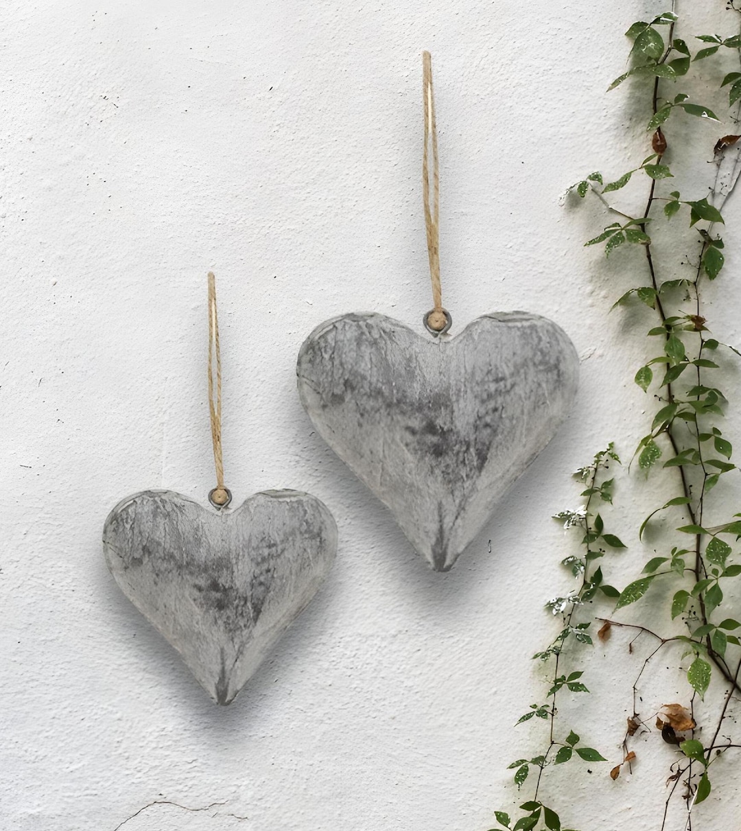 Rustic Metal Heart Ornament With Jute Hanger, Valentines Heart, Puffy ...