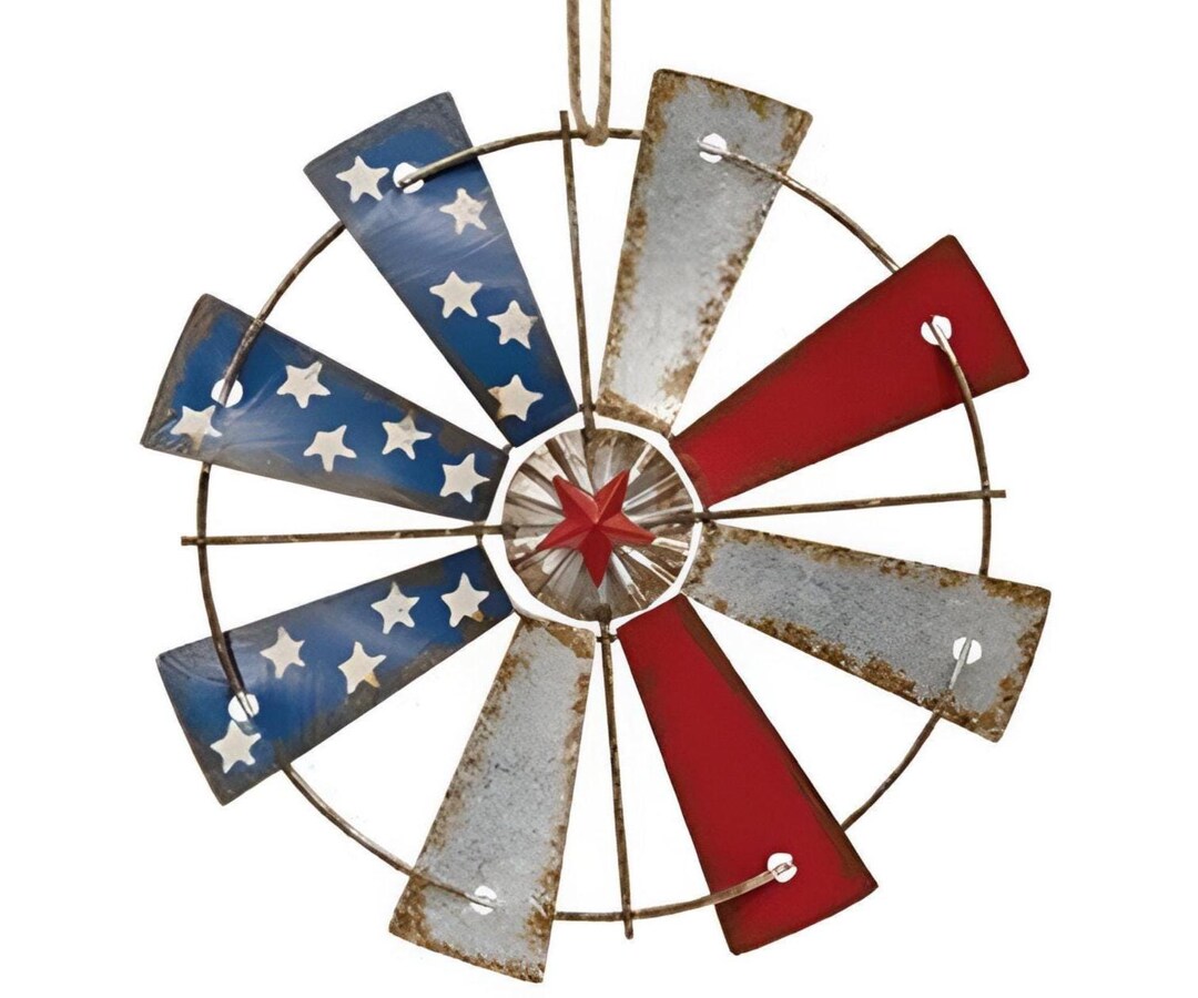 7.5" Rustic Patriotic Windmill, Hanging Windmill, Patriotic Decor, 4th ...