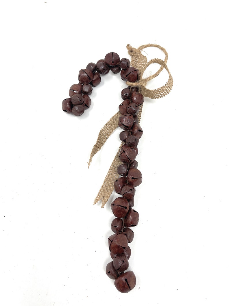 Large Rusty Jingle Bell Candy Cane Christmas Ornament With Burlap Bow ...