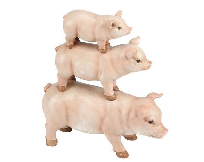 10" Farmhouse Pig Figurine/statue-pig Decor-stacked Pigs-tabletop ...