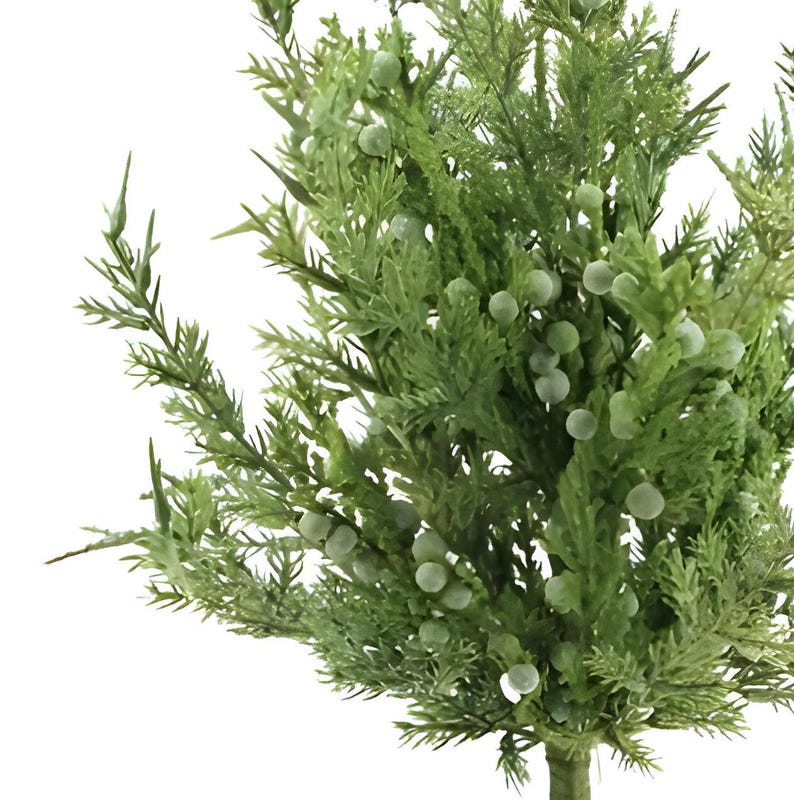 15" Faux Common Juniper Spray on Stem With Berries, Christmas Greenery ...