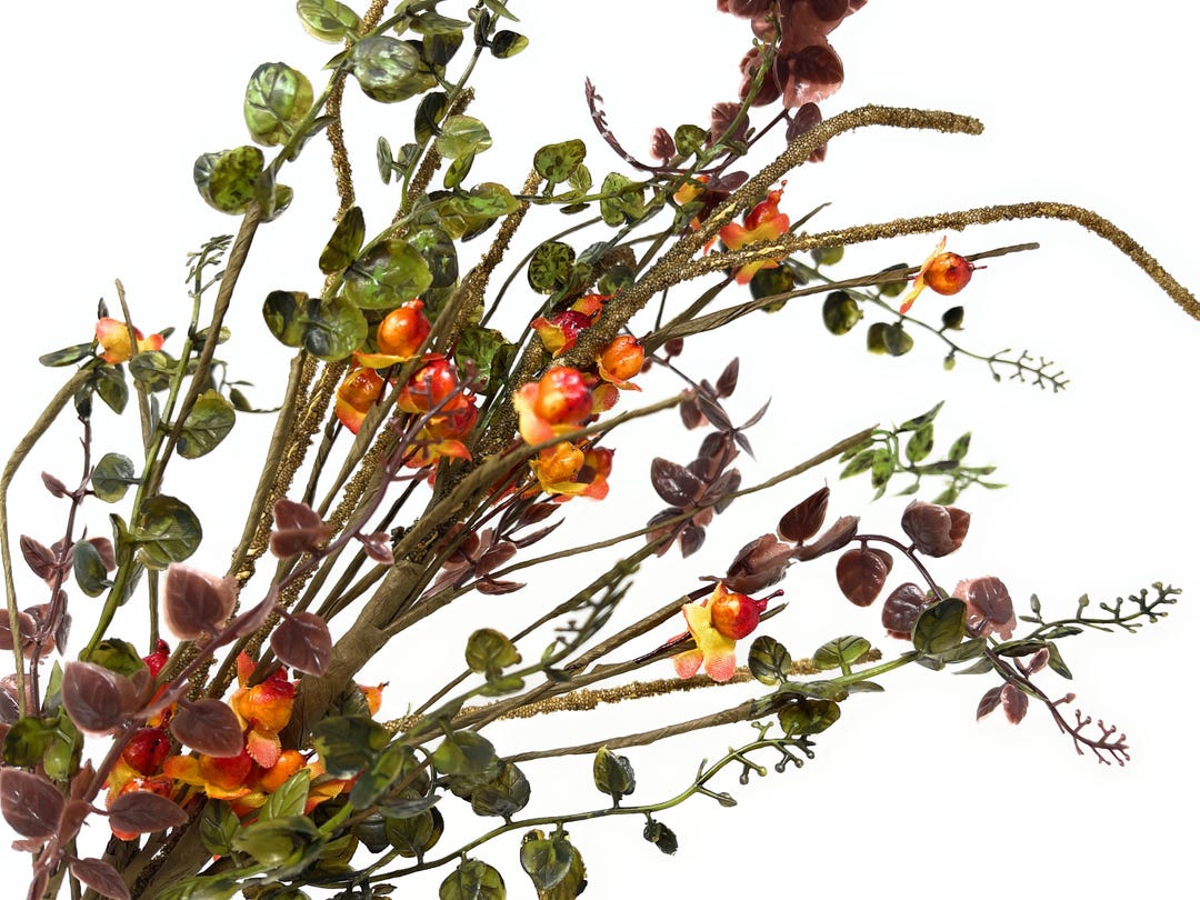 22" Fall Floral Bittersweet Berry Wispy Vine Leaf Twig Floral Spray on ...