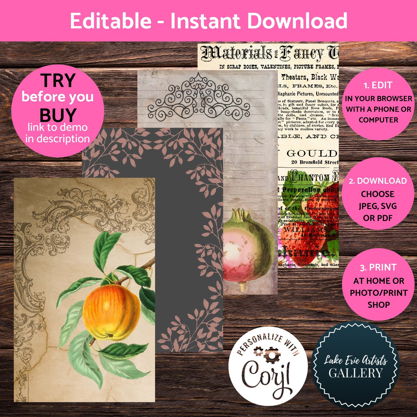 Vintage Fruit Journal Pages Printable Junk Journal Paper Crafting ...