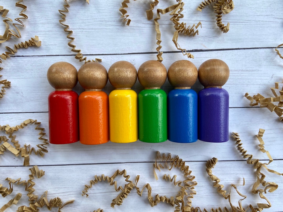 Rainbow Peg Doll Set - Etsy