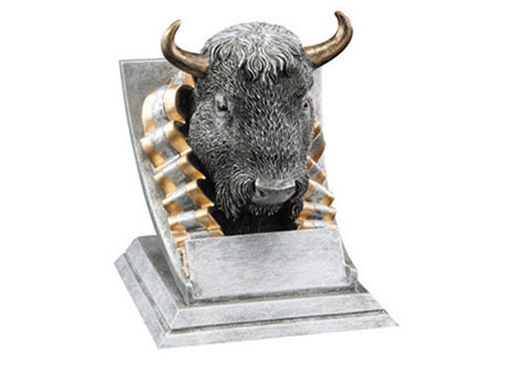 Buffalo School Mascot Trophy Engraved Silver & Gold Bison Award by ...