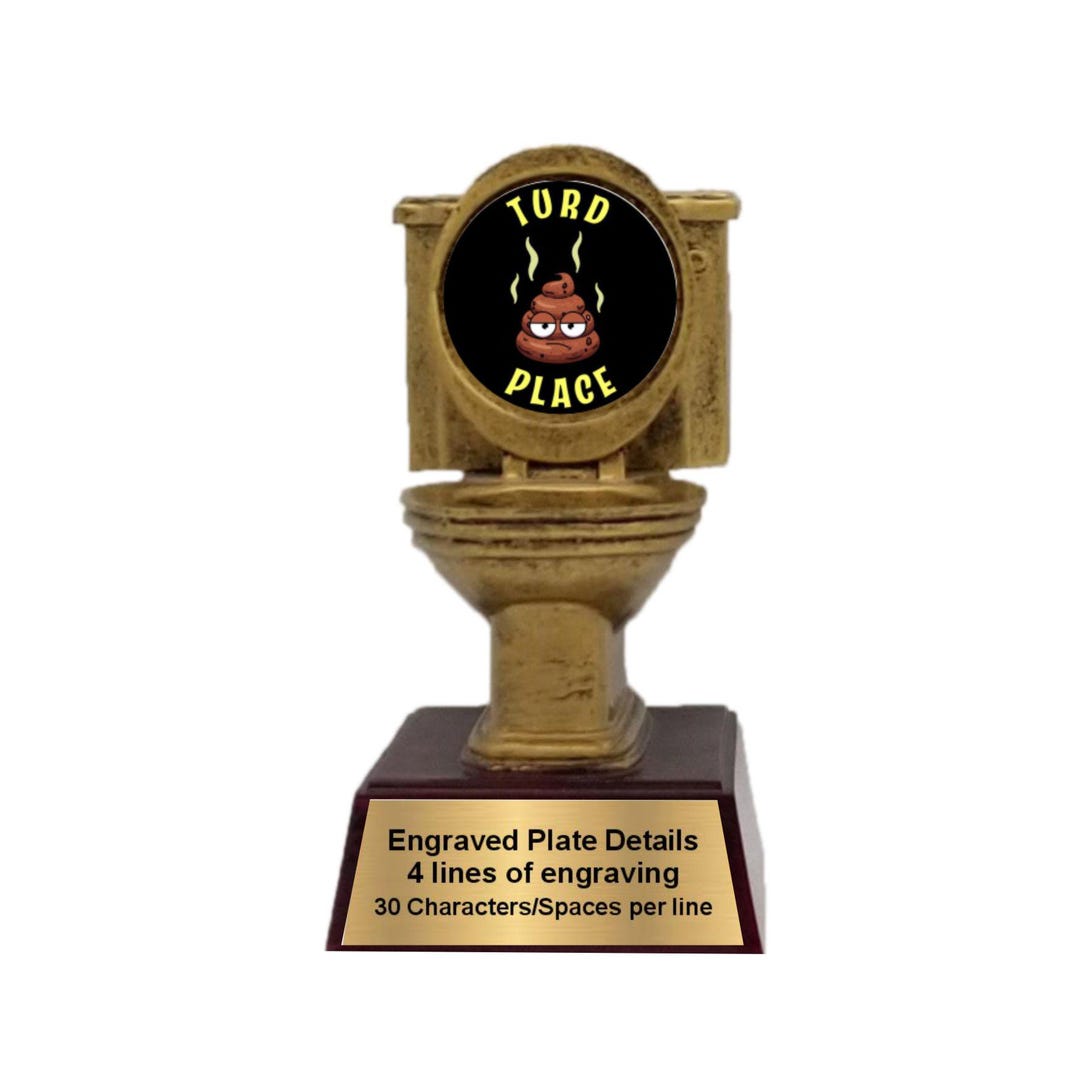 Gold Toilet Bowl Trophy | Engraved Turd Place Last Place LOSER Award ...