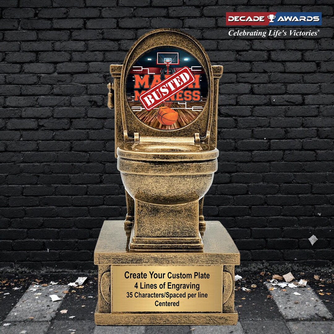 Personalized Busted Bracket Toilet Bowl Trophy | Engraved March Madness ...