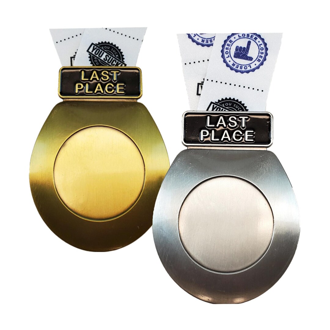 Toilet Seat Last Place Medal With TP Loser Neckband, Silver or Gold – 3 ...