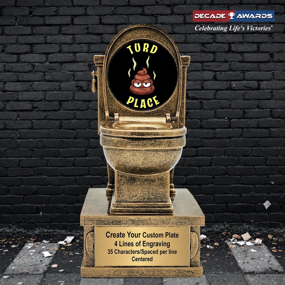Personalized Turd Place Toilet Bowl Trophy | Engraved Worst Place Award ...