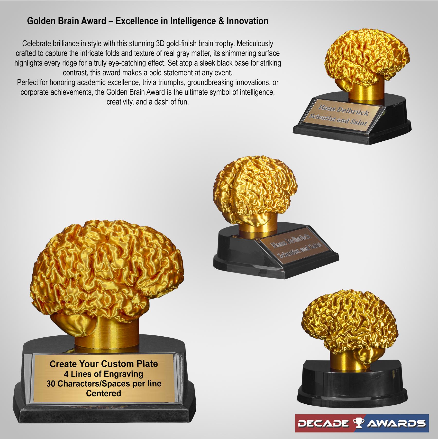 Golden Brain Trophy: Creative Thinking Award With Free Custom Engraving ...