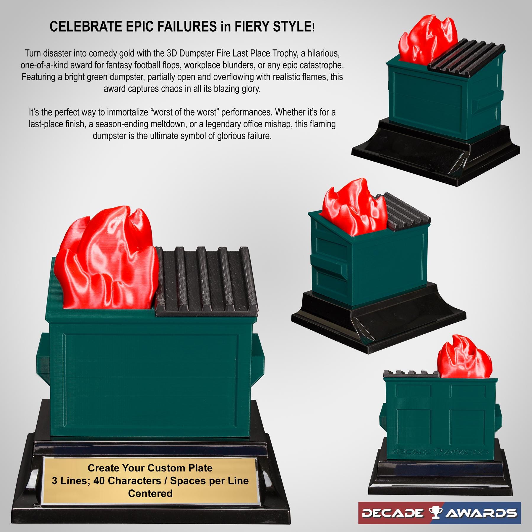 Dumpster Fire Trophy - Engraved Epic Failure Award 4.5 Inch - Etsy