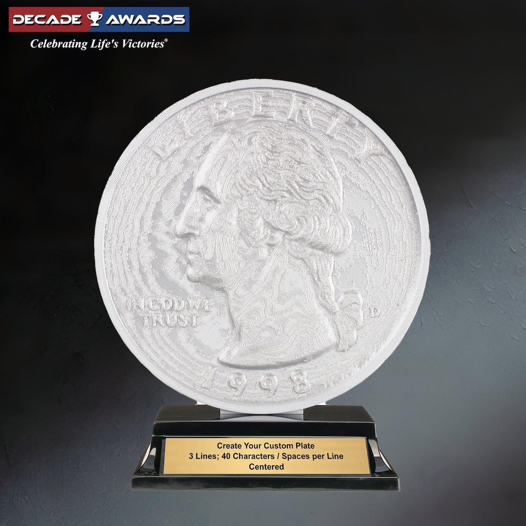 Engraved Quarter Trophy | 3D Novelty Award With Personalized Plate | 7 ...