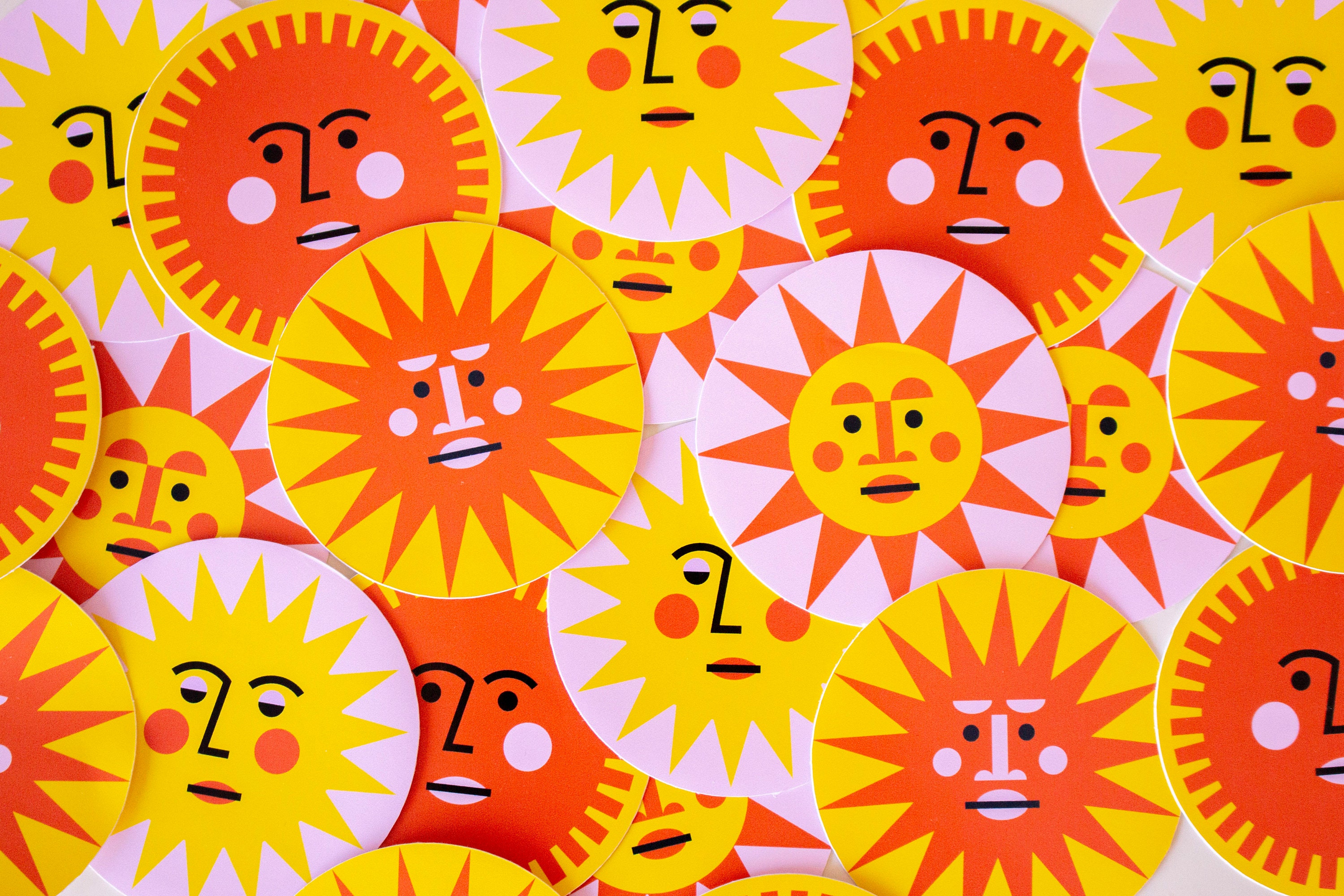 Sunny Face Stickers // 4 Sticker Party Pack - Etsy