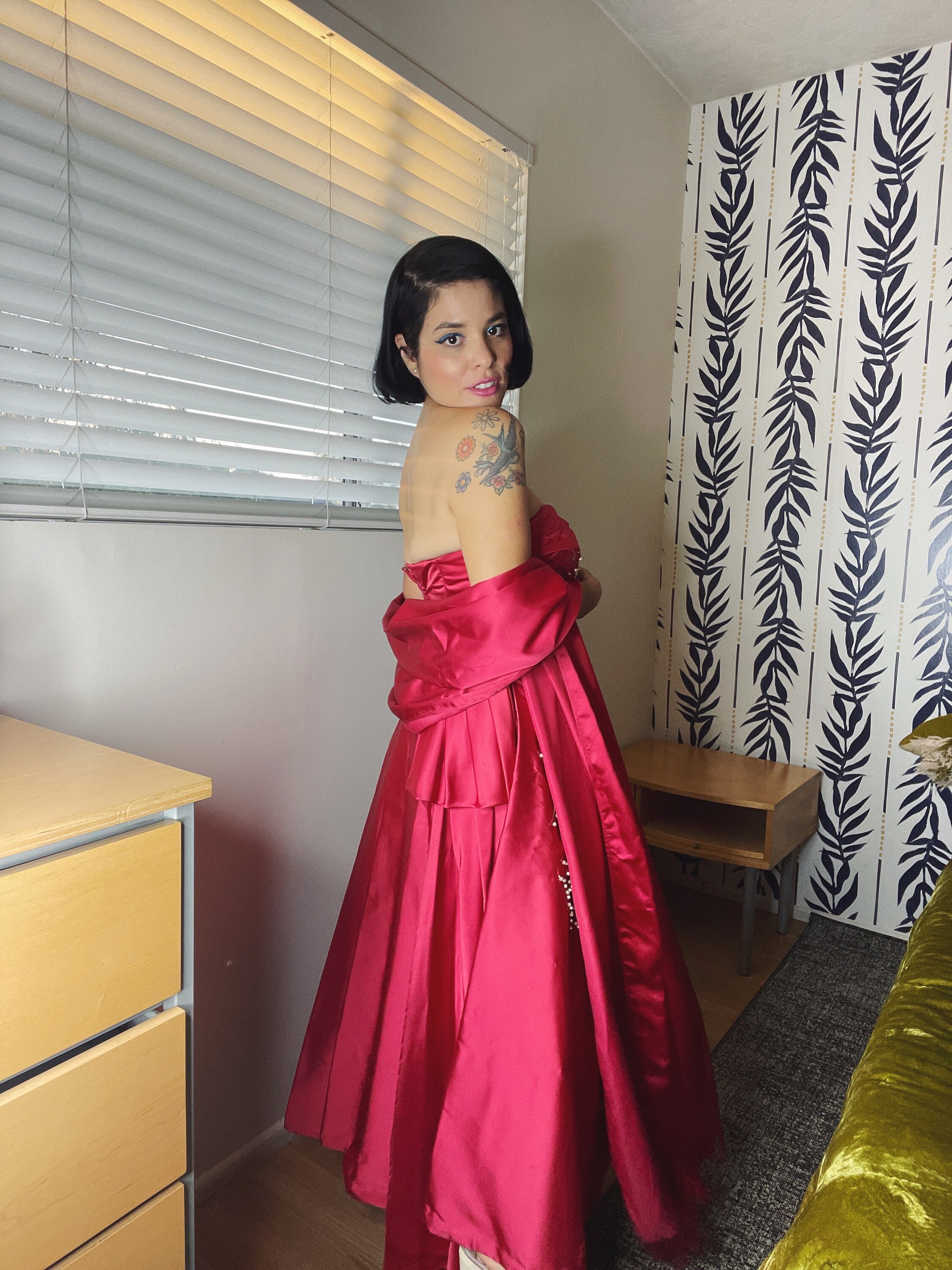 Vintage 50s / 60s Emma Domb Raspberry Pink Iridescent Pearls Sequins ...