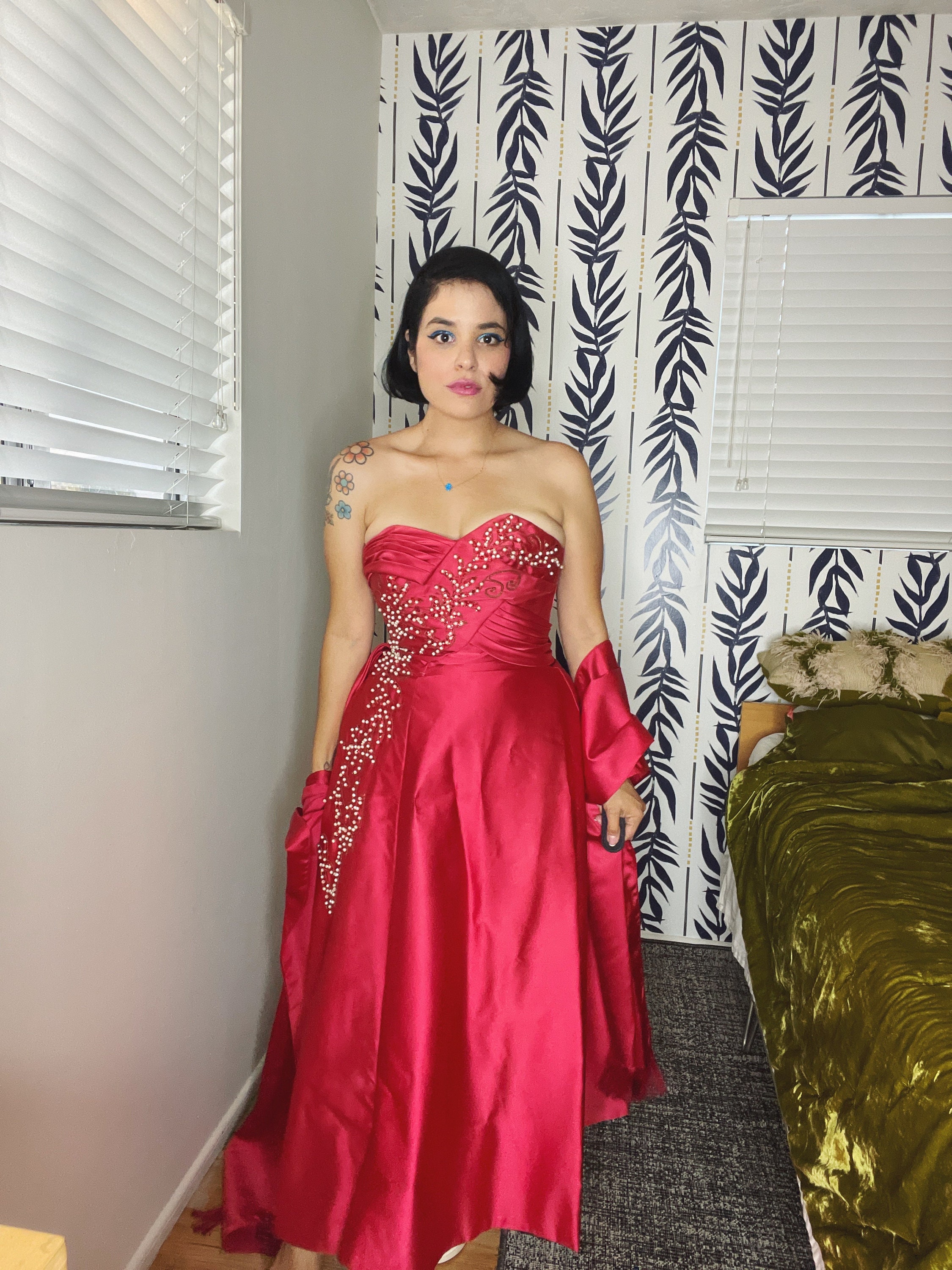 Vintage 50s / 60s Emma Domb Raspberry Pink Iridescent Pearls Sequins ...