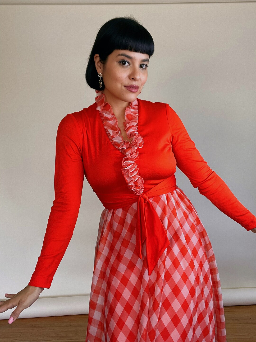 Vintage 60s 70s miss Elliette California Scarlett Red Orange Long ...