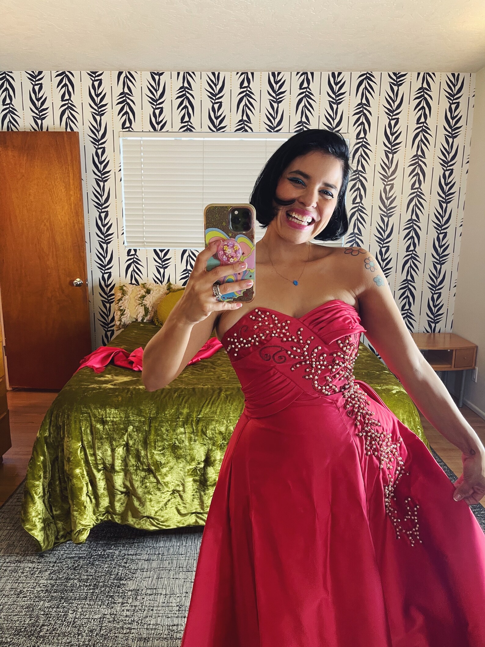 Vintage 50s / 60s Emma Domb Raspberry Pink Iridescent Pearls Sequins ...