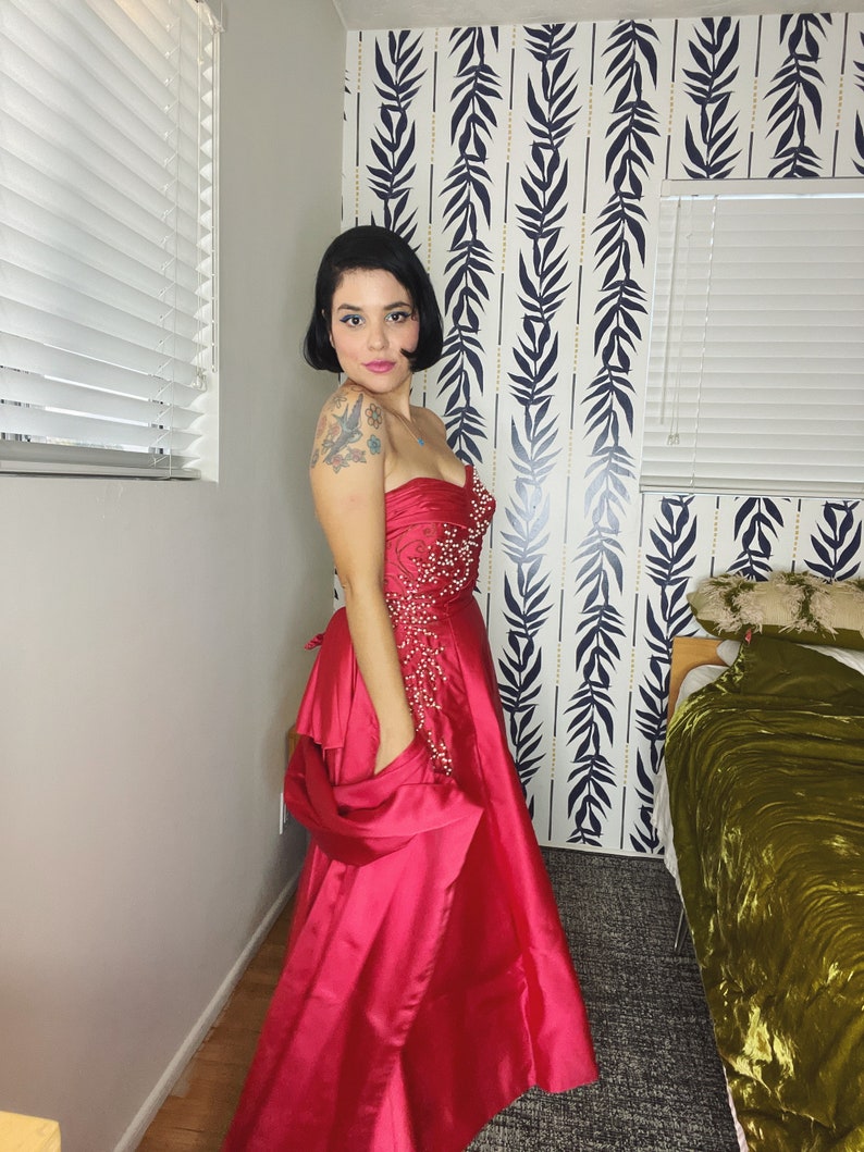 Vintage 50s / 60s Emma Domb Raspberry Pink Iridescent Pearls Sequins ...