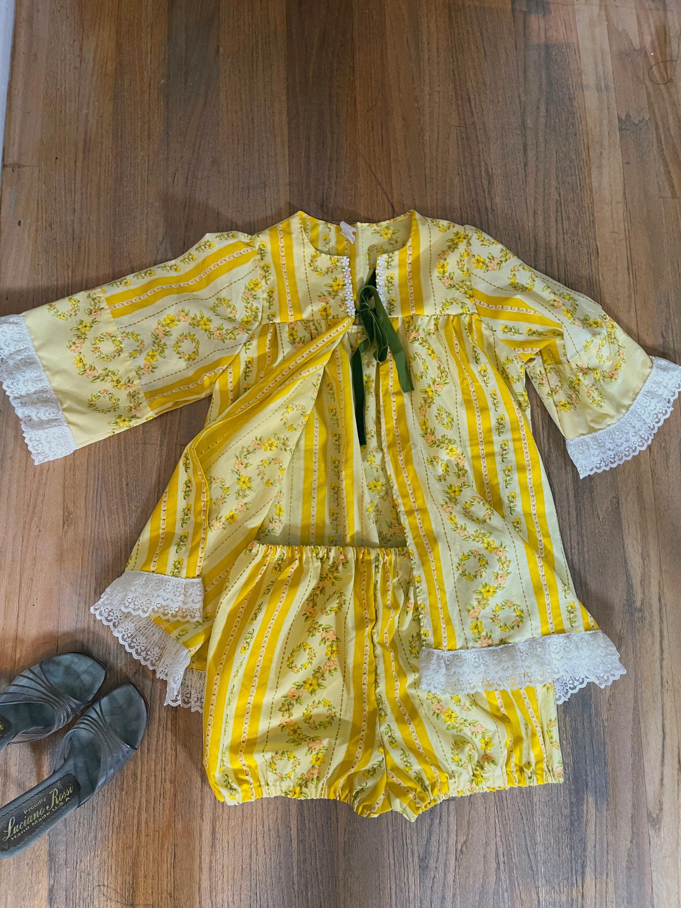 Vintage 60s 70s Yellow Floral Striped Bloomers 2-piece Set Best Fits ...