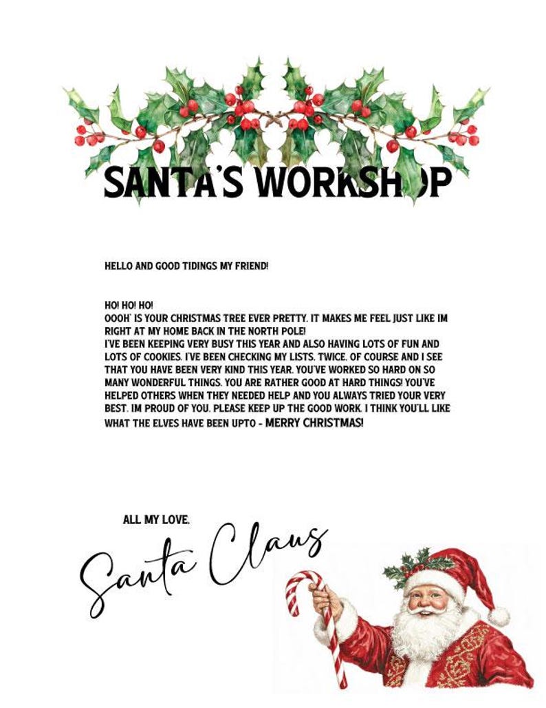 Letter From Santa Claus Printable Digital - Etsy