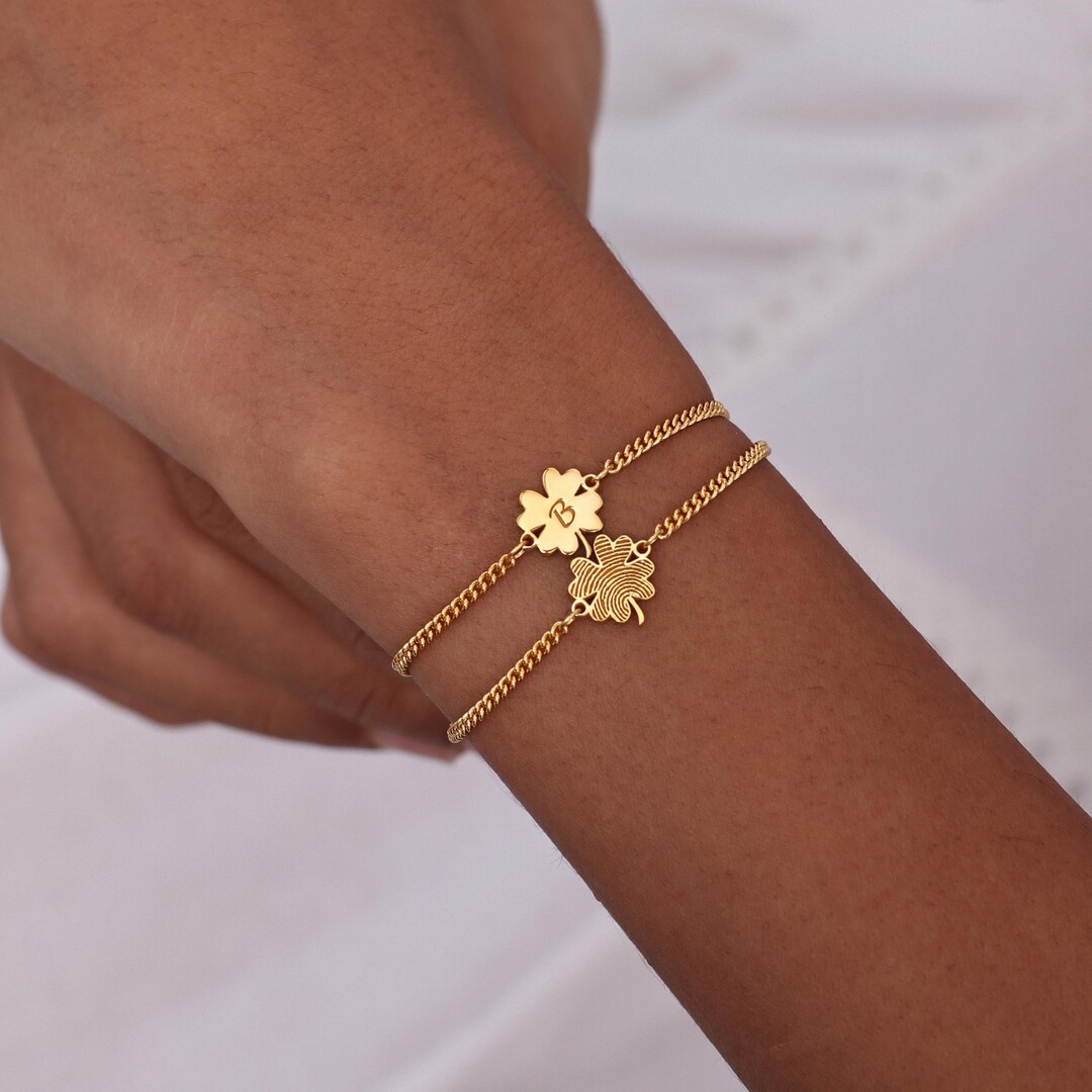 Four Leaf Clover Fingerprint Bracelet - Actual Thumbprint Charm ...