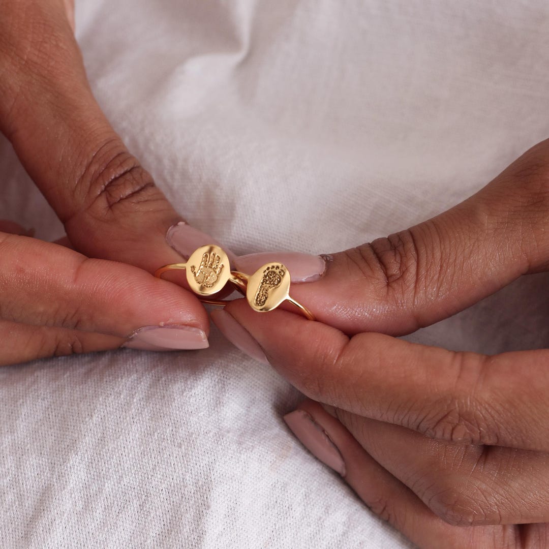 Oval Baby Footprint Ring - Handprint Rings Kyuc Studio - Mother's Day ...