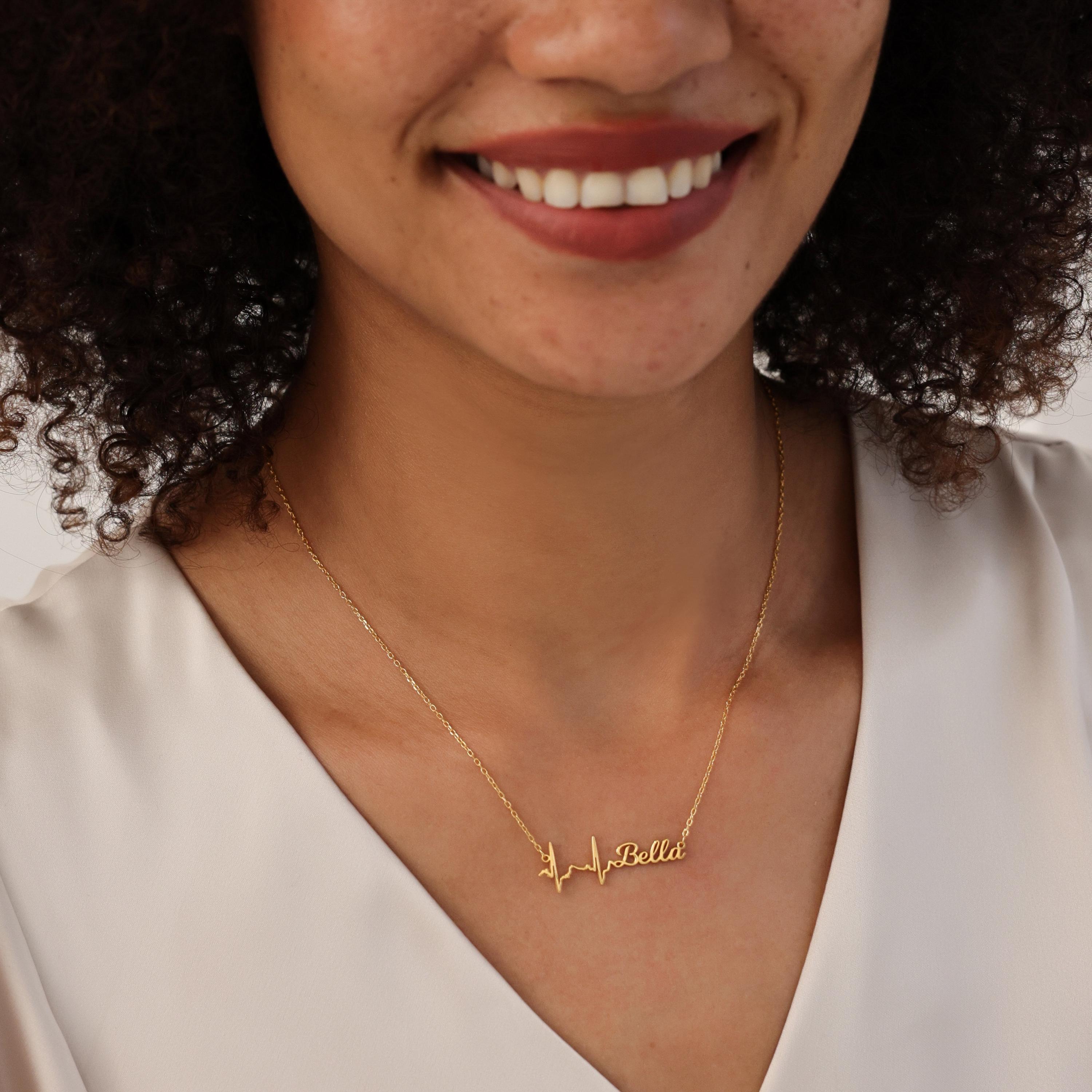 Personalized EKG Heartbeat With Script Name Necklace - Heartbeats ...