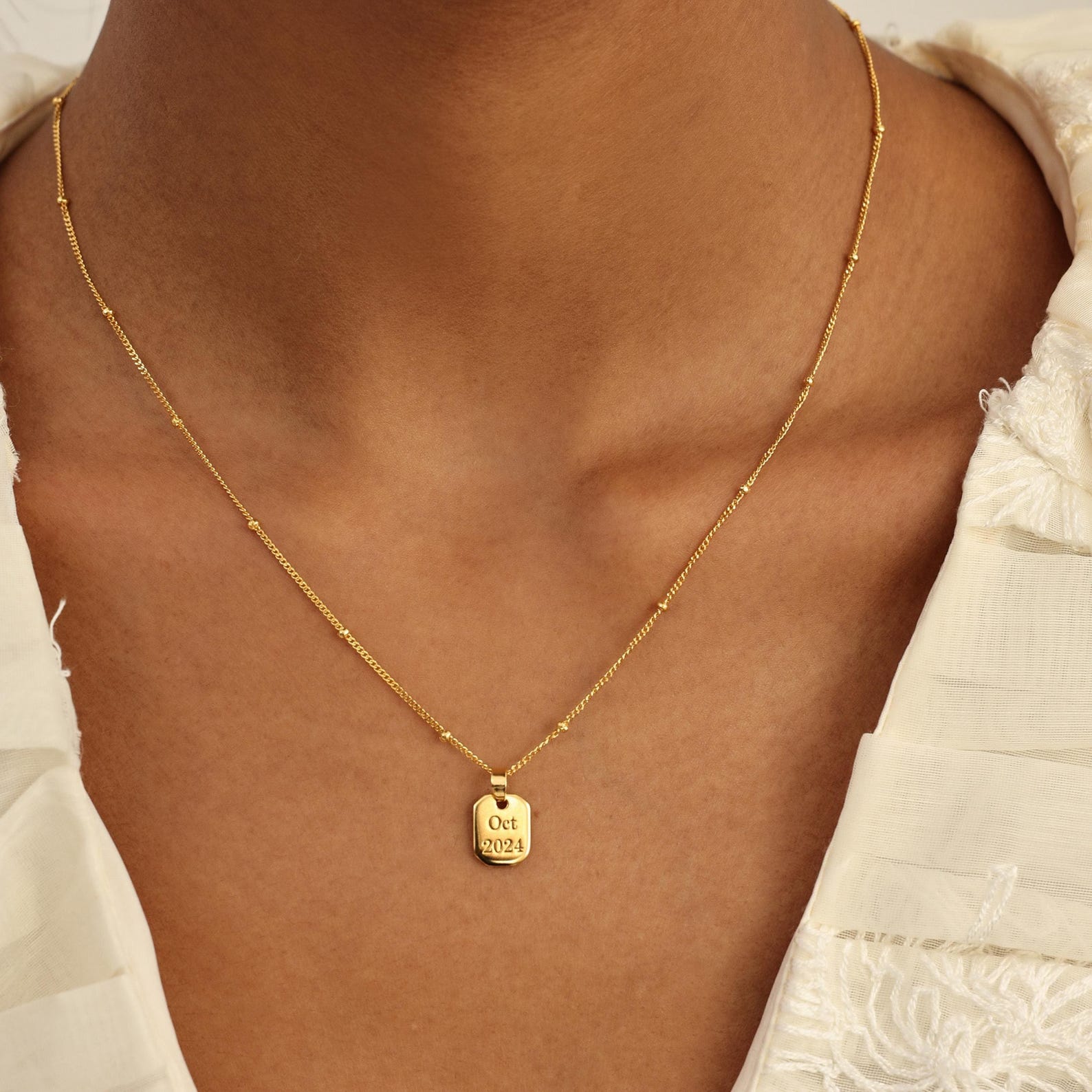 Custom Birth Date - Year Necklace - Custom Engraved Tag - Minimal ...