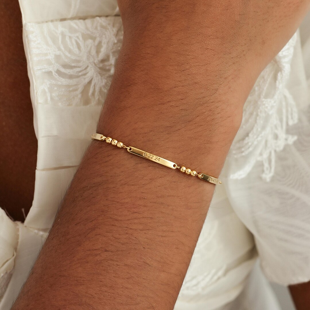 Custom Bar Bracelet With Spacer Bead by Kyuc Studio - Name Bracelet ...