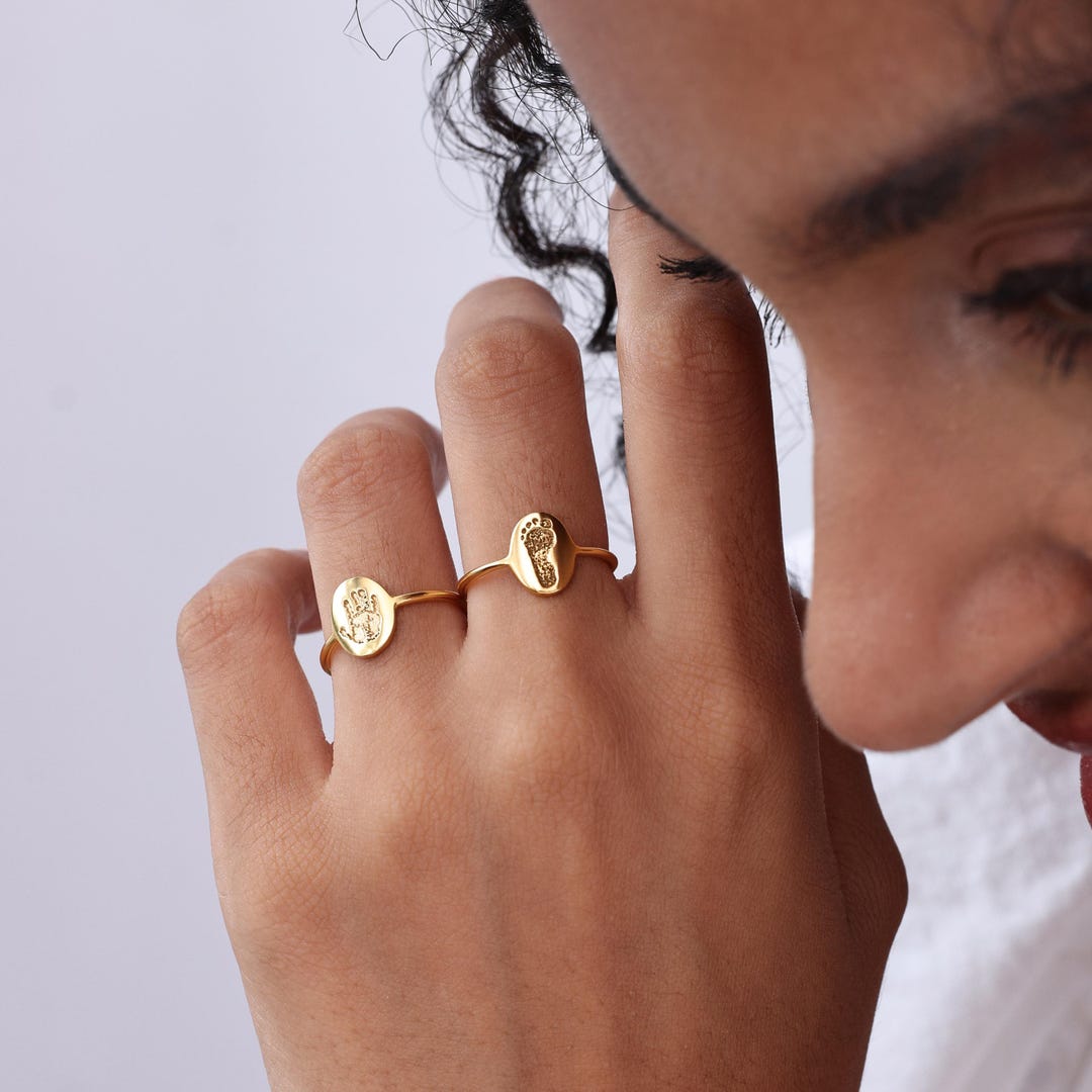 Oval Charm Footprint - Handprint Rings Kyuc Studio - Baby Shower ...
