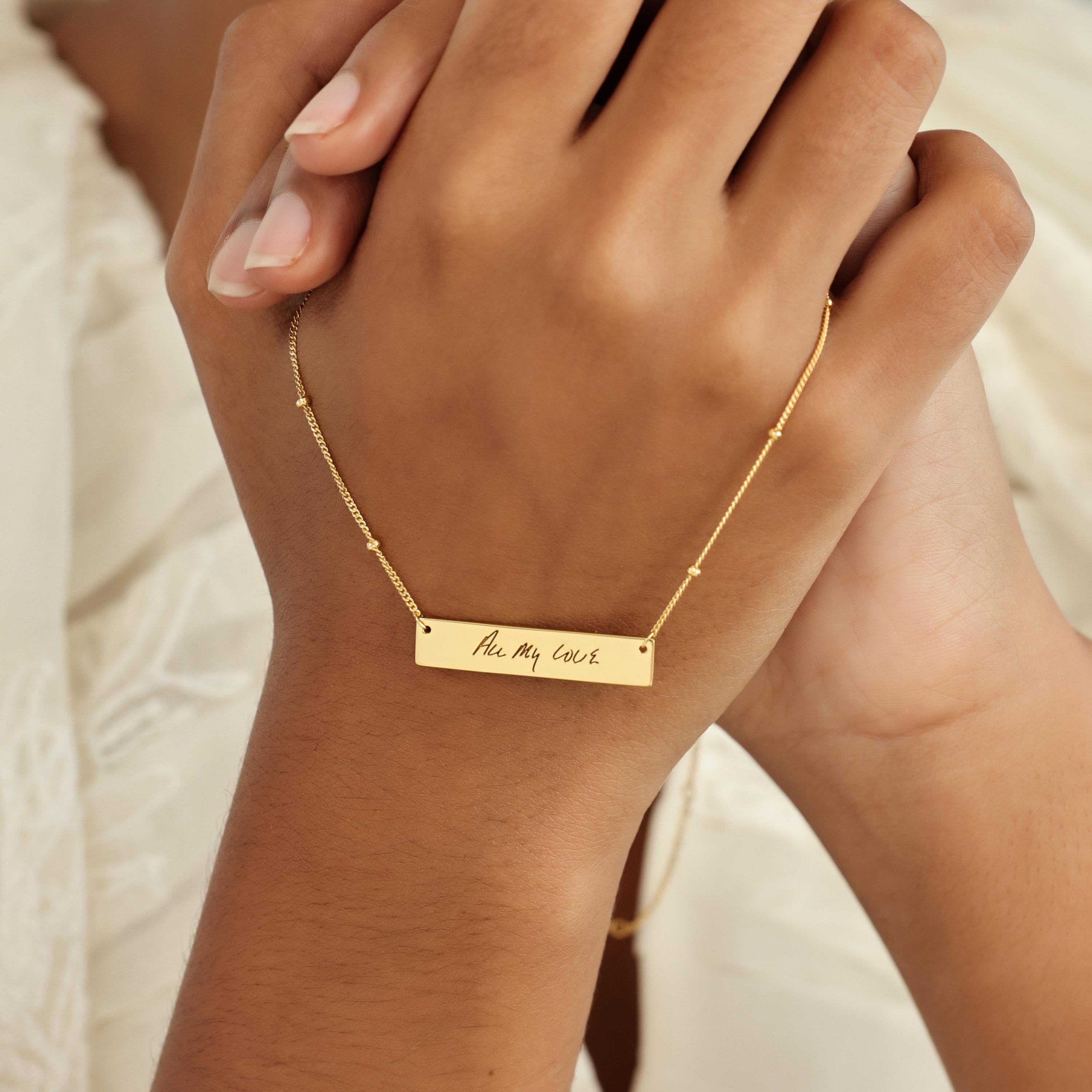 Horizontal Handwriting Bar Necklace - Actual Handwritten Necklaces ...